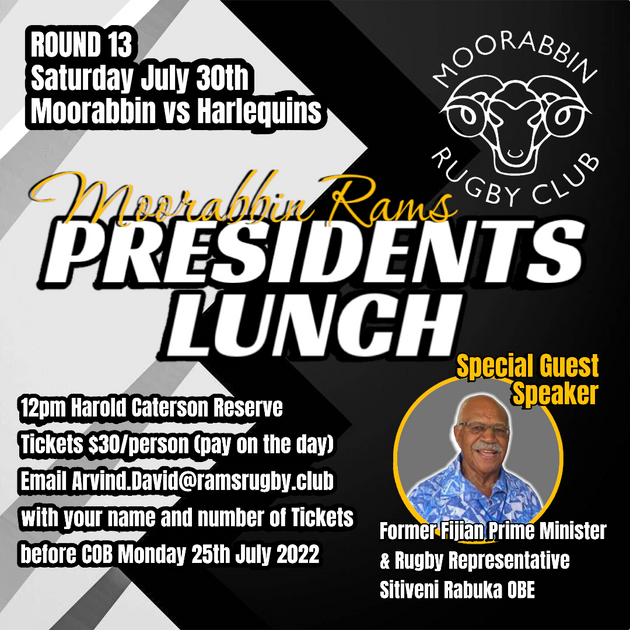 Presidents Lunch - RSVP by COB Monday July 25th – Moorabbin Rams